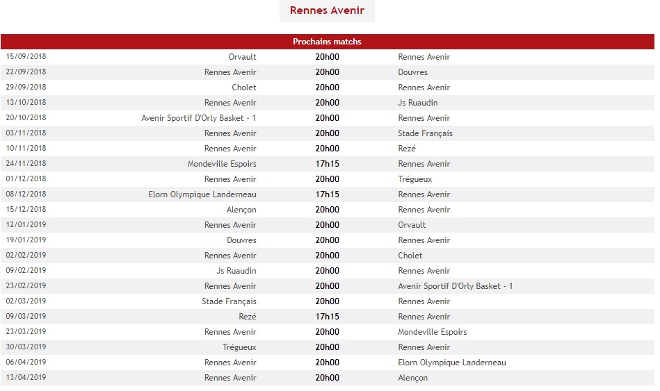 CALENDRIER RENNES AVENIR | JOURNAL RENNES SPORT