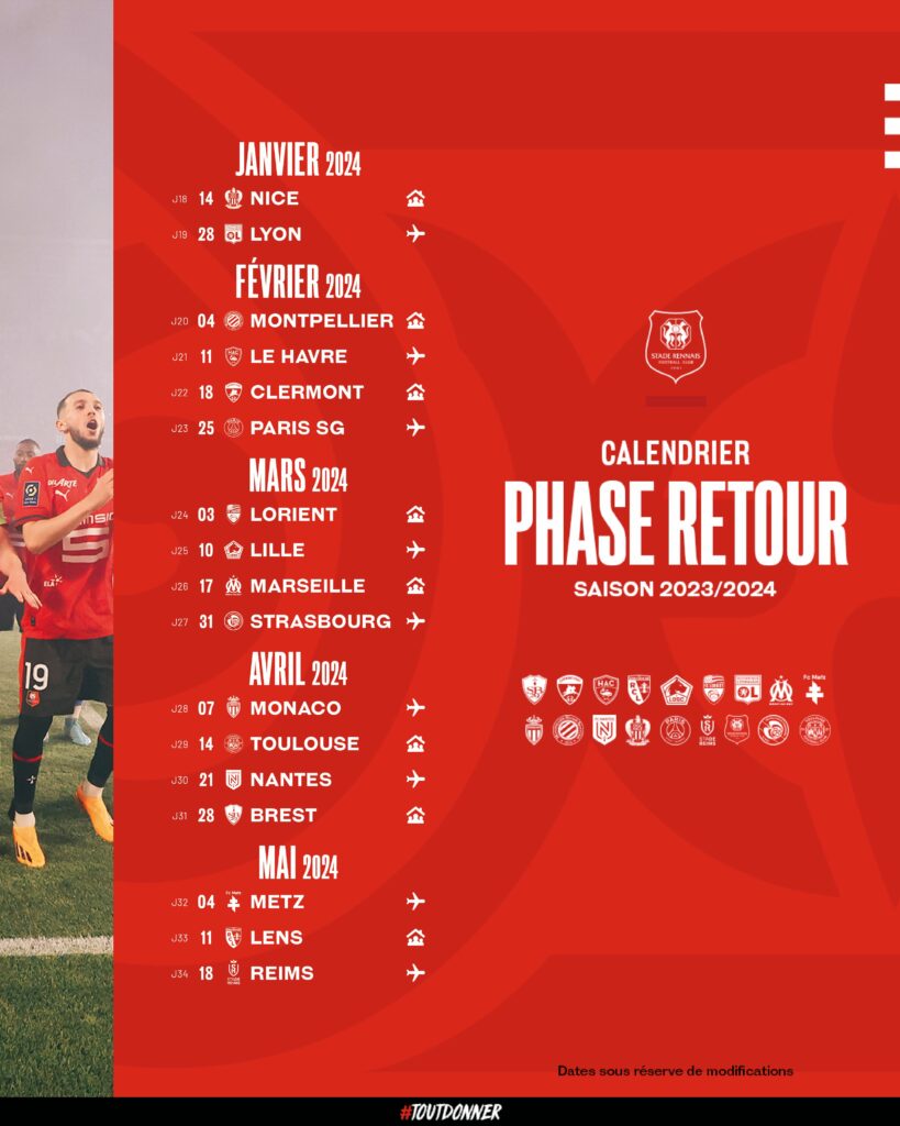 Foot – L1 : Le calendrier du Stade Rennais dévoilé ! | JOURNAL RENNES SPORT